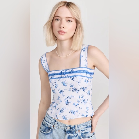 Reformation Tops Reformation Eloise Linen Top Orlaya Blue White